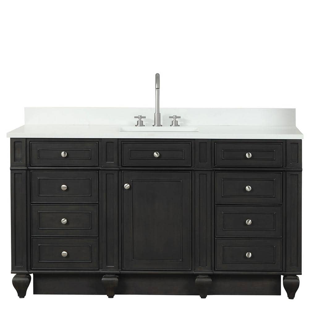 Design Element Winston 60 in. W x 22 in. D Bath Vanity in Walnut with ...