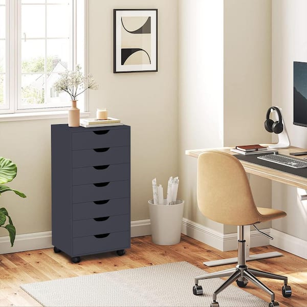 HOMESTOCK 7-Drawer Black Wood 18.9 in. W Vertical Storage Dresser with ...