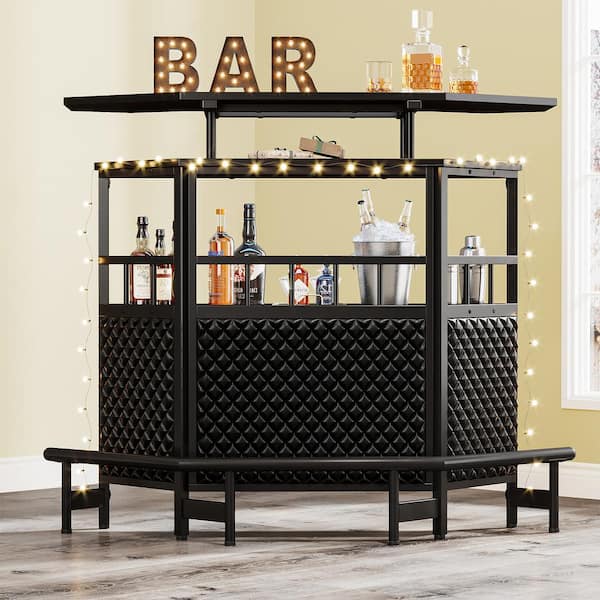 BYBLIGHT Kearsten Black 47.24 in. W Curved Home Bar Unit, Liquor Bar ...