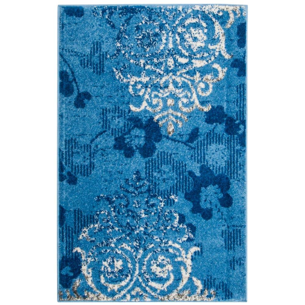 SAFAVIEH Adirondack Light Blue/Dark Blue Doormat 3 ft. x 4 ft. Floral ...