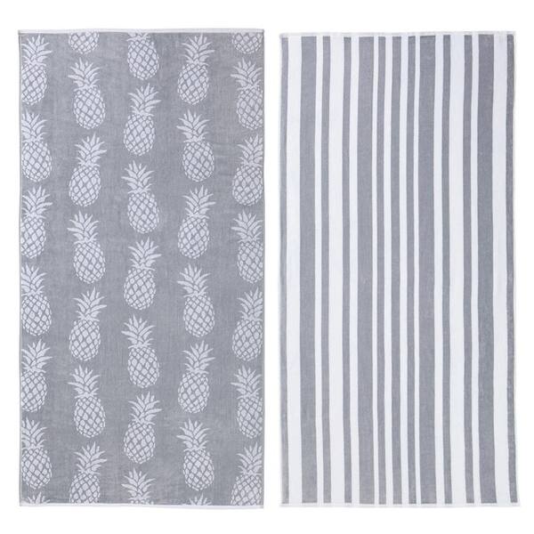 FRESHFOLDS Gray Printed Cotton Velour 2 Pack Premium Beach Towels ... FRESHFOLDS Gray Printed Cotton Velour 2 Pack Premium Beach Towels ...