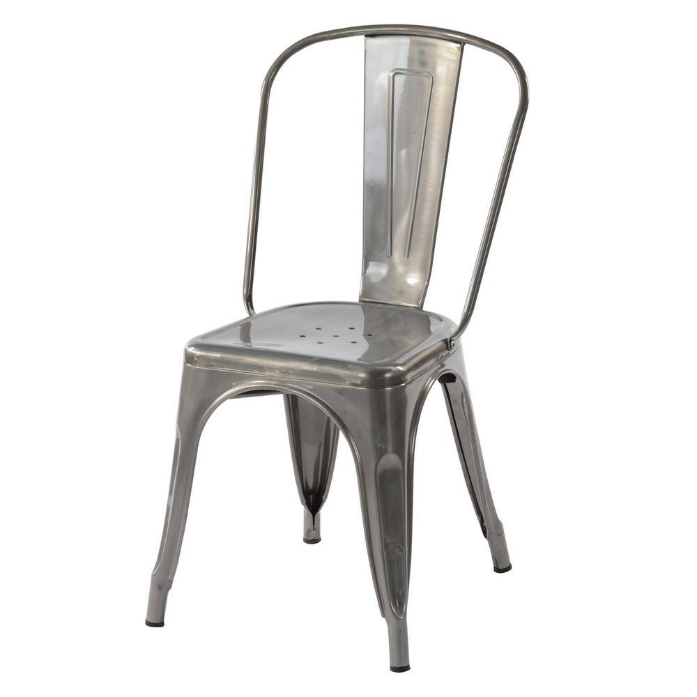 Homy Casa Kricox Silver Metal Slat Back Stacking Side Chair (Set of 32 ...