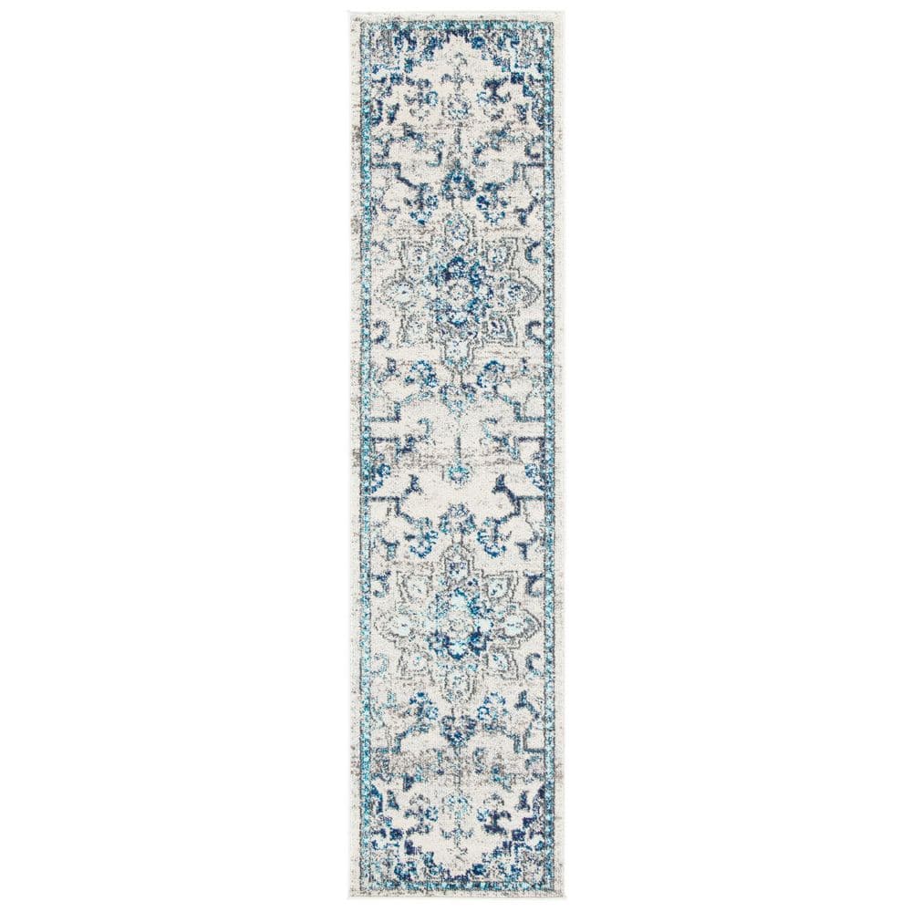 SAFAVIEH Madison Ivory/Grey 2 ft. x 8 ft. Border Geometric Floral ...