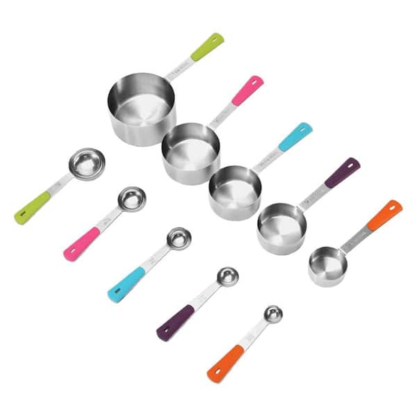 Esepony Stainless Steel Measuring Cup and Spoons Set with Colorful ...