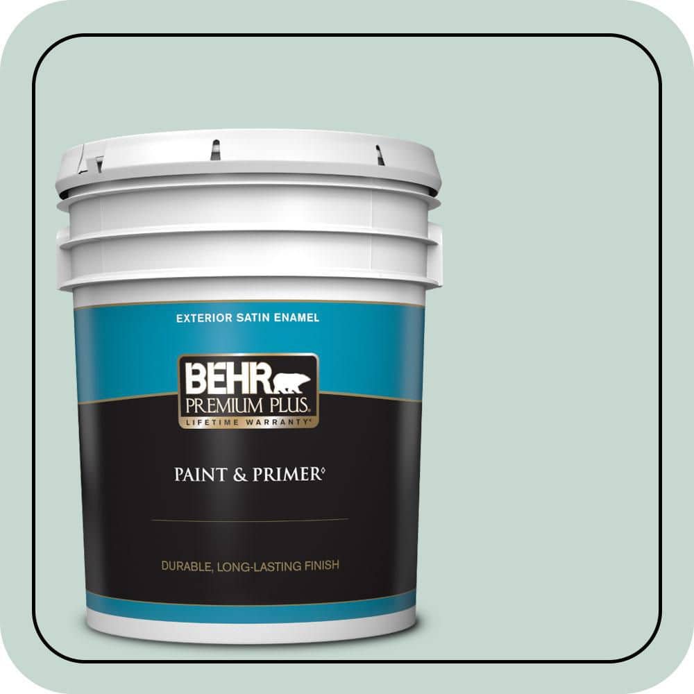 BEHR PREMIUM PLUS 5 gal. #480E-2 Tide Pools Satin Enamel Exterior Paint ...