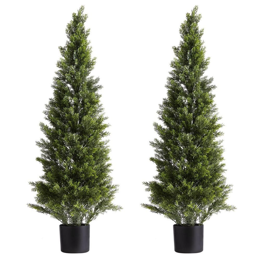 VEVOR 4 ft. Artificial Topiary Cedar Trees, 48 in. 2 Set Faux Pine ...