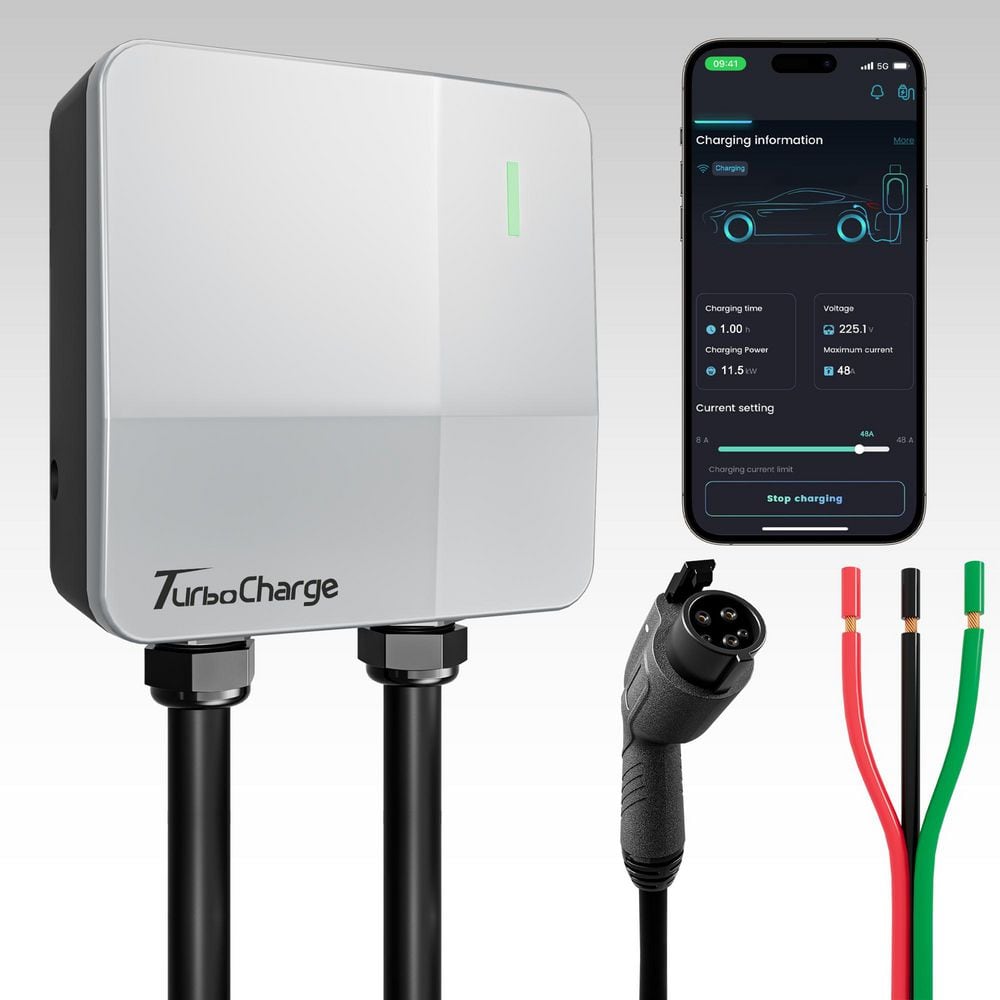 TurboVibe 240-Volt Electric Vehicle Charging Station with Hardwired, Wi ...