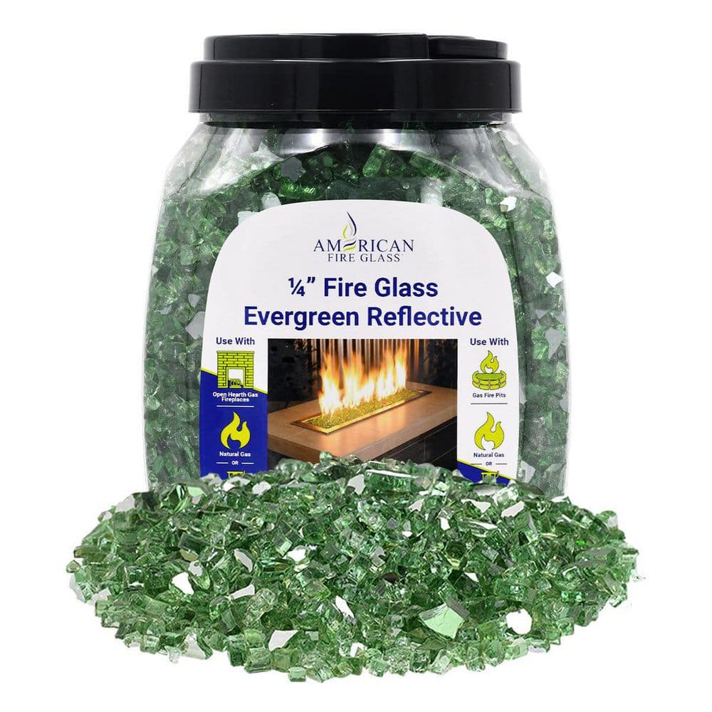 American Fire Glass 1/4 in. Evergreen Reflective Fire Glass-10 lb. Jar ...