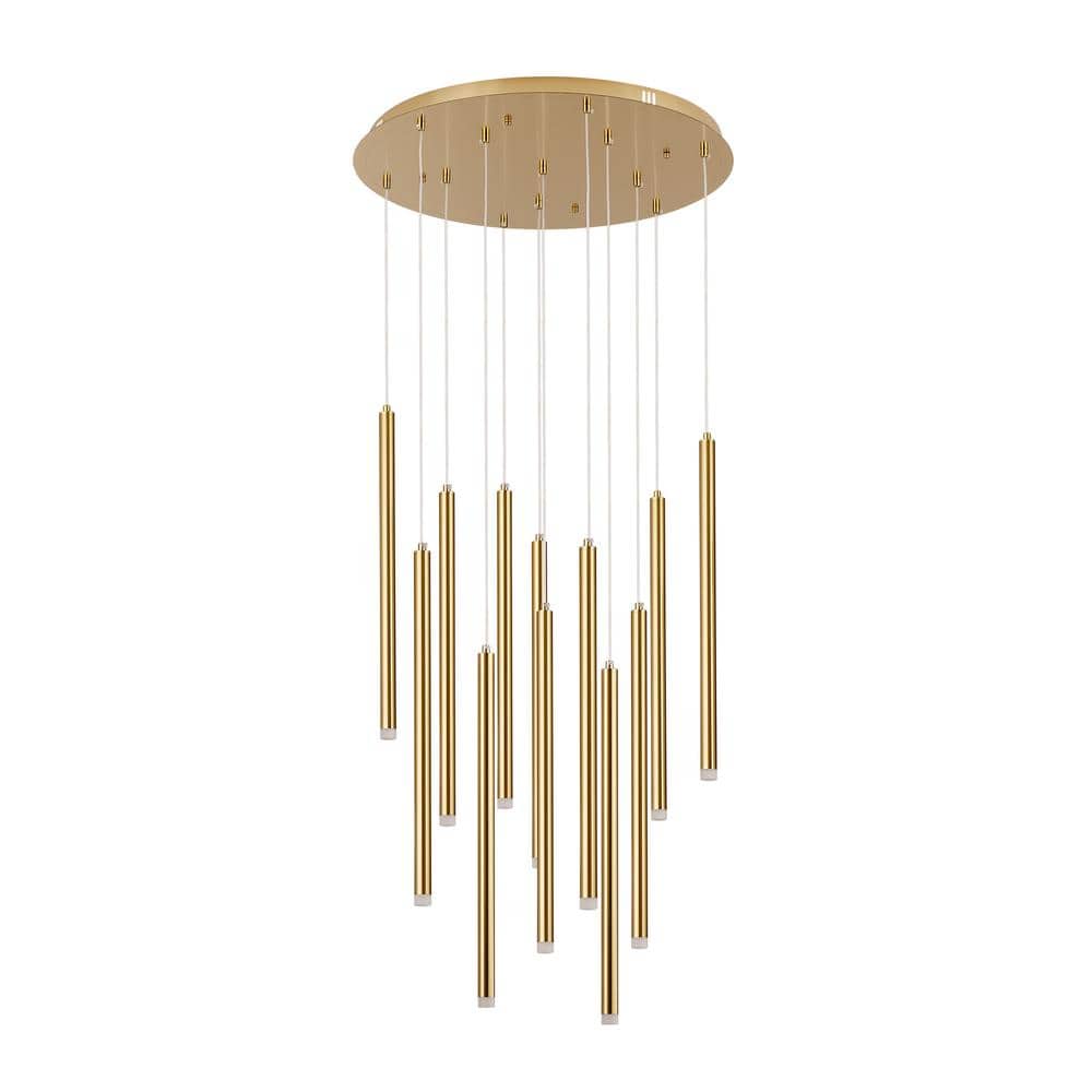 Ameed 12-Light Tassel Tube Flute Integrated LED Gold Chandelier for ...