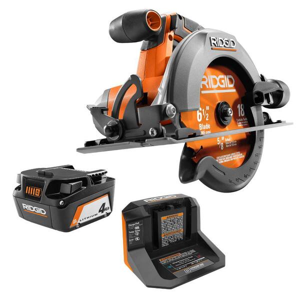 RIDGID 18V Cordless 6-1/2-in. Circular Saw Kit with 4.0 Ah Battery and ...