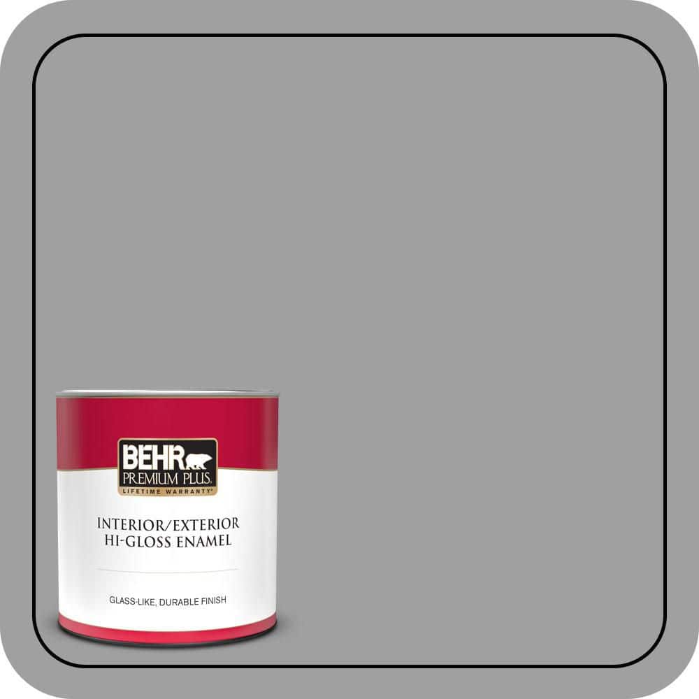 BEHR PREMIUM PLUS 1 qt. #PPU26-06 Elemental Gray Hi-Gloss Enamel ...