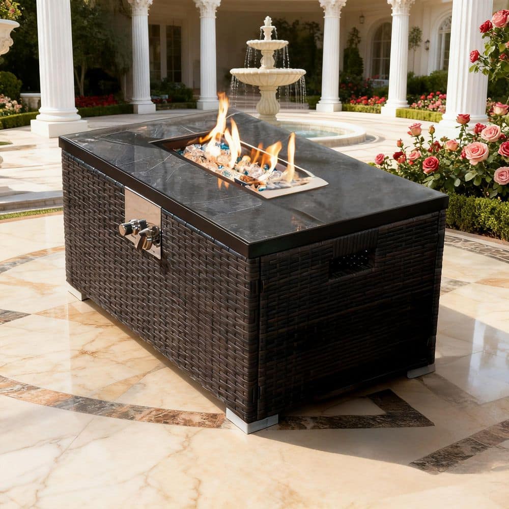 TEINIE 32" 50000 BTU Brown Propane Gas Fire Pit Table Rectangular Fire ...