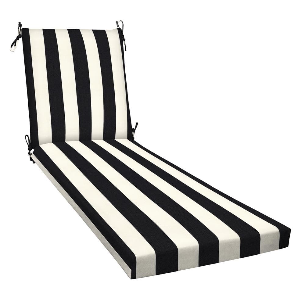 Honeycomb Outdoor Chaise Lounge Chair Cushion Cabana Stripe Black and ...