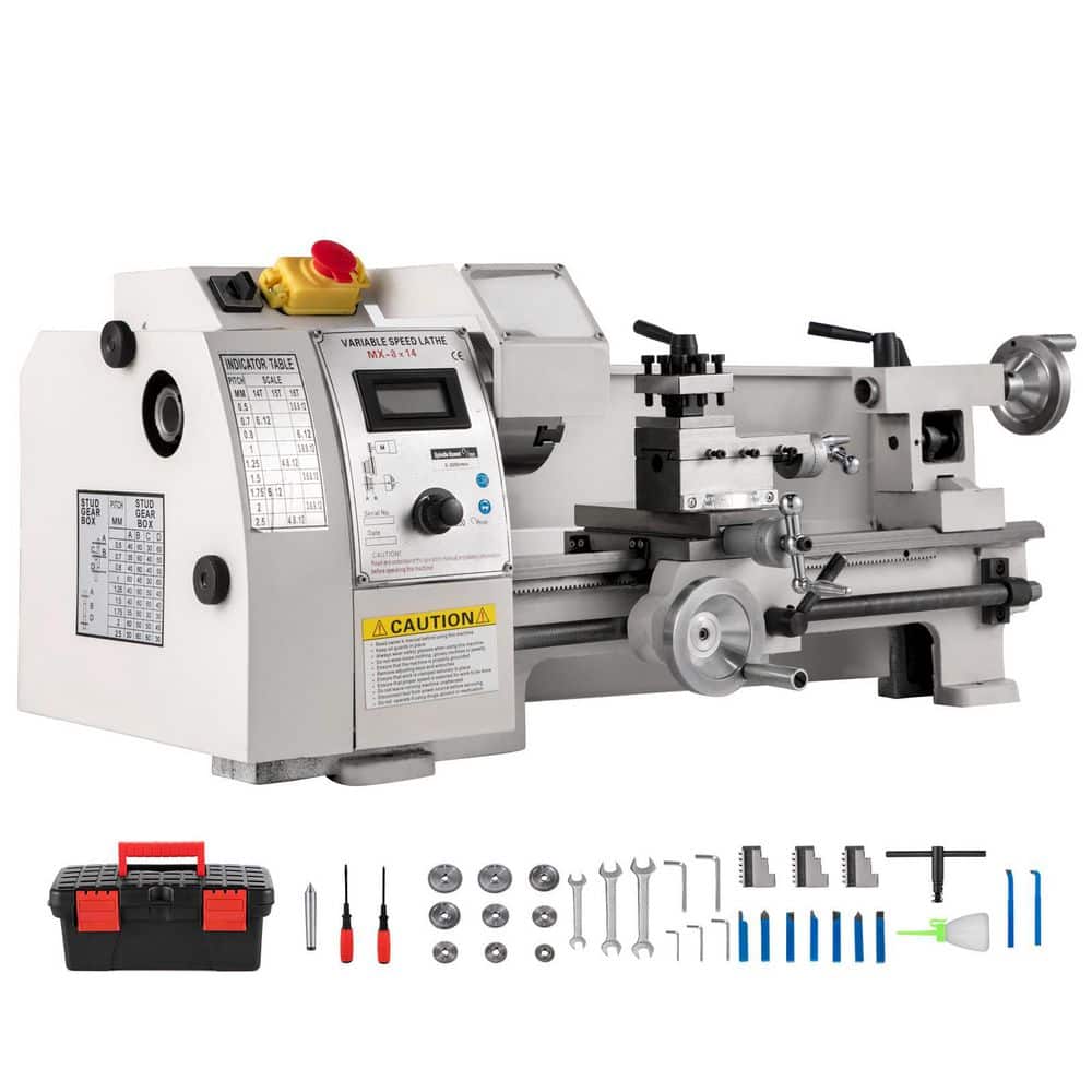 SKYSHALO 8 in. x 14 in. Compact Metal Lathe, Adjustable Speed 2250 RPM ...