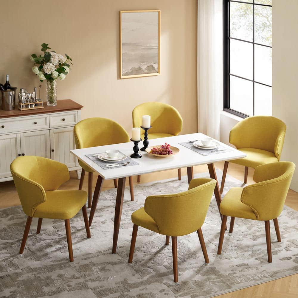 Nuria Mustard Upholstered Dining Chair with Wing Back and Solid Wood Tapered Legs Set of 6
