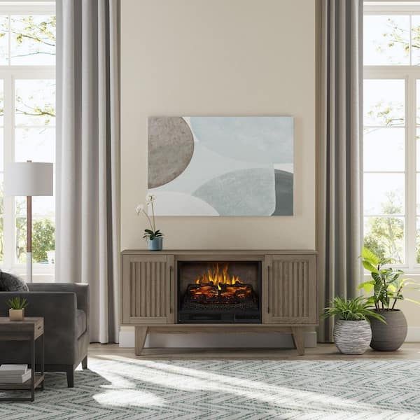 SCOTT LIVING ROSALIE 54 in. Freestanding Media Console Wooden Electric Fireplace in Warm Gray Birch HDSLFP54W 4B