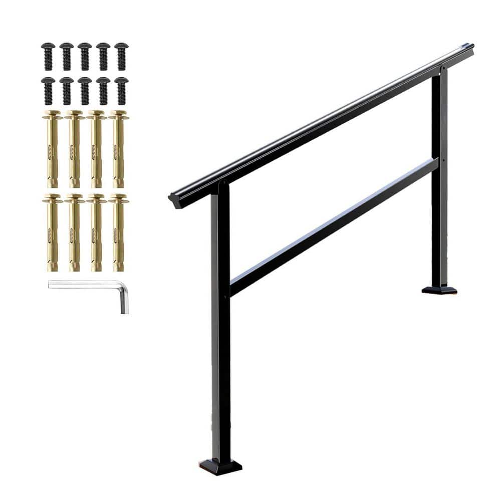 Afoxsos Outdoor Metal Stair Handrail Kit Adjustable 4 Step Handrails ...