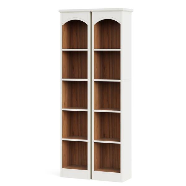 70.86 in. Tall White and Oak Engineered Wood 5 Shelf Corner Bookcase Narrow Bookshelf for Living Room
