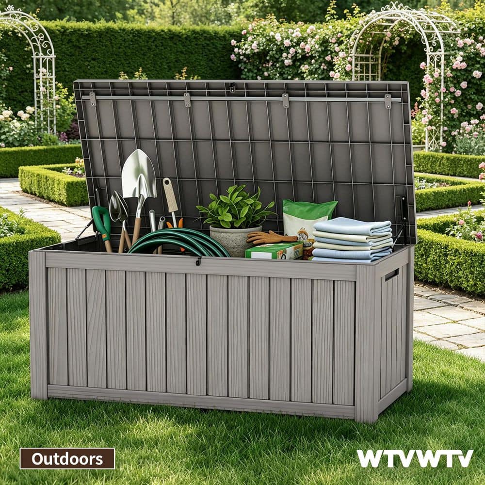 WTVWTV 150 Gal. Waterproof Outdoor Resin Storage Deck Box, Large ...