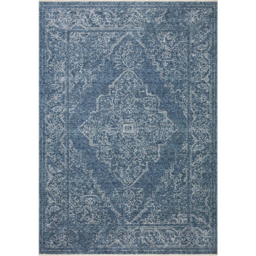 LOLOI II Vance Denim/Dove 12 ft. x 16 ft. Traditional Fringed Area Rug ...