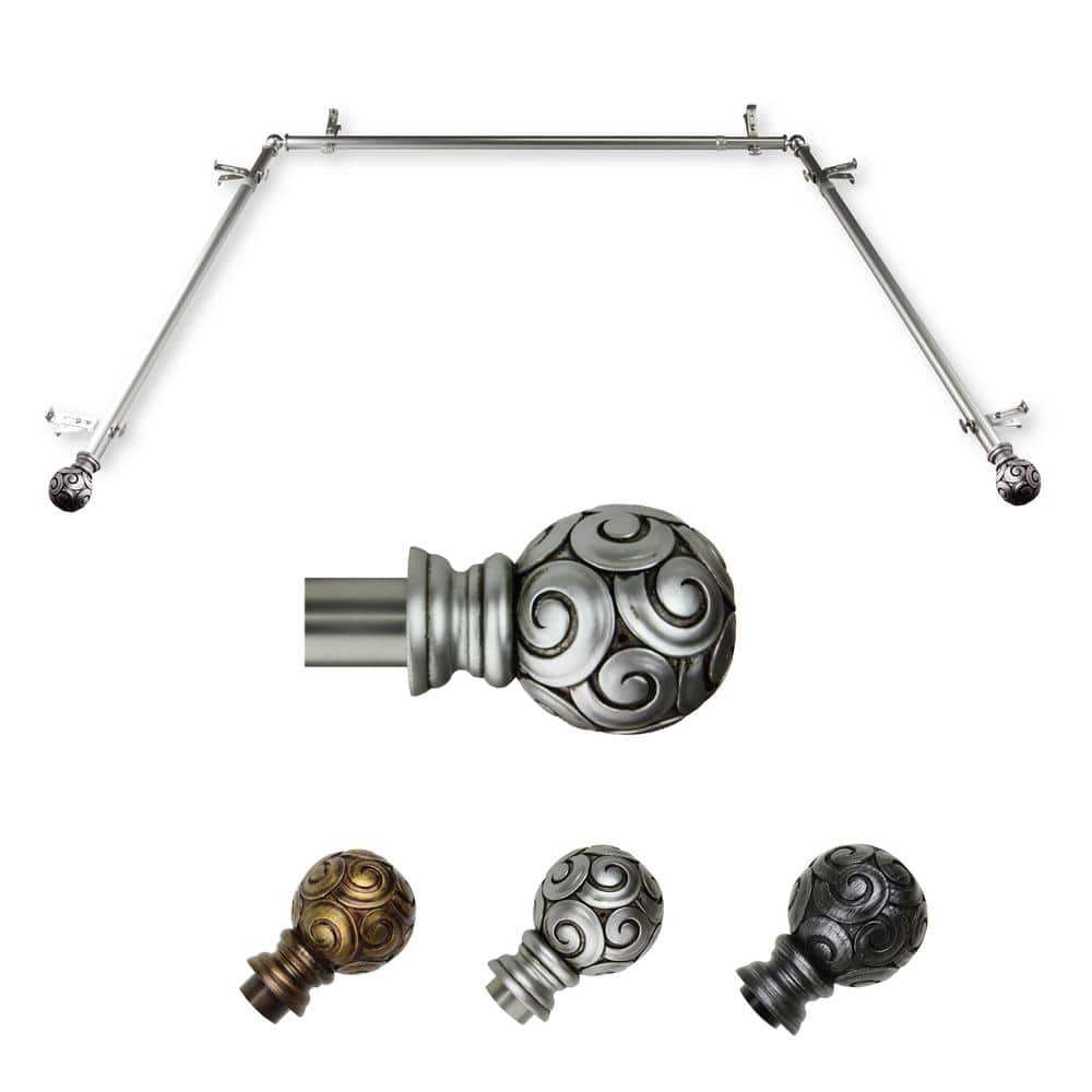 EMOH 13/16" Dia Adjustable 20"-36", 38"-72" Bay Window Curtain Rod with ...