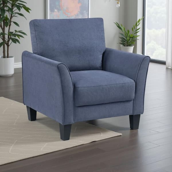 Benjara Xumo Blue Fabric Sofa Arm Chair with Black Tapered Wood Legs ...