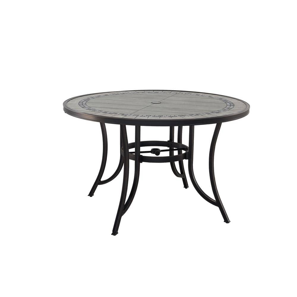 Mondawe 48 in. Round Cast Aluminum Outdoor Dining Table Ceramic ...