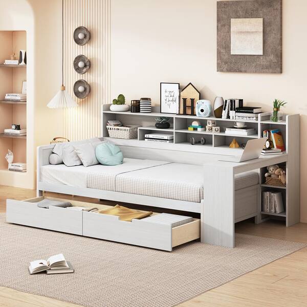 Harper & Bright Designs Antique White Multi-functional Twin Size Wood ...