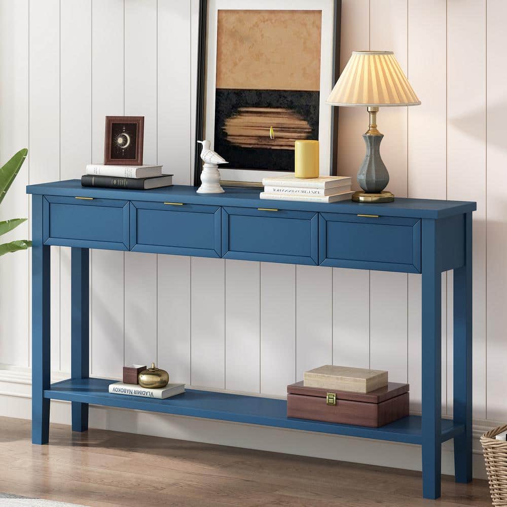 Harper & Bright Designs 60 in. Navy Blue Rectangle MDF Top Entryway ...