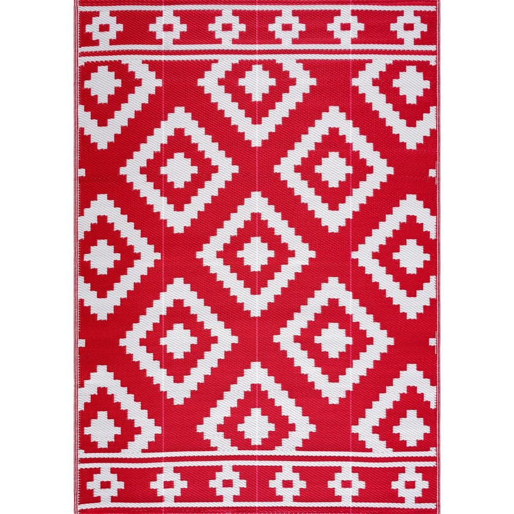 PLAYA RUG Milan Red and White 10 ft. x 14 ft. Folded Reversible ...