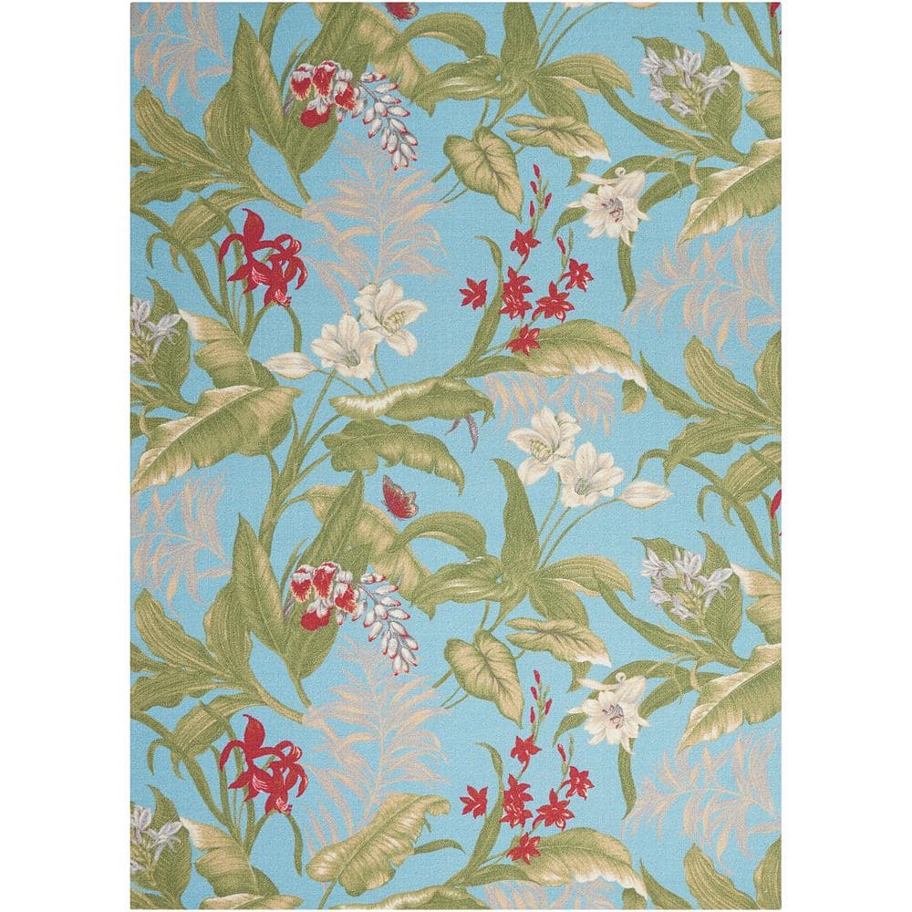 Waverly Wailea Coast Aqua 5 ft. x 7 ft. Floral Transitional Indoor ...