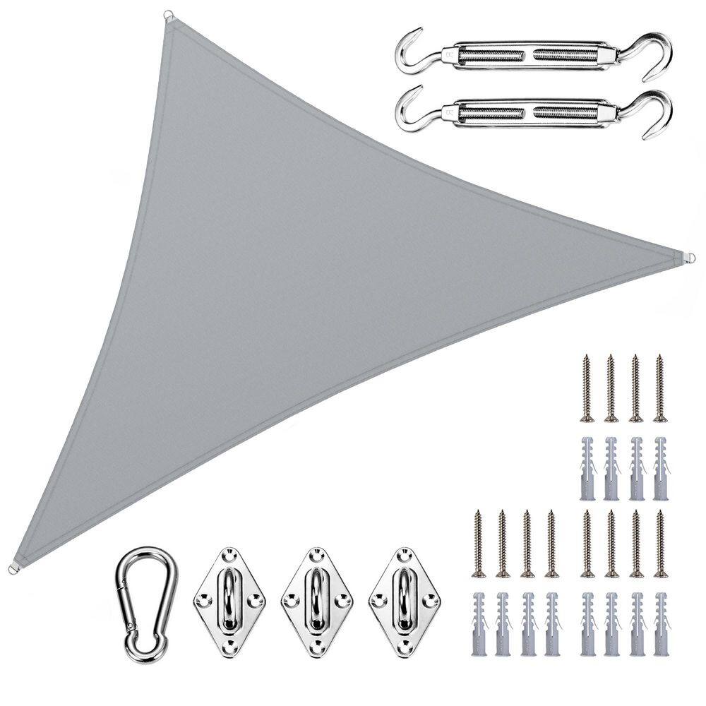 ROYAL SHADE 12 ft. x 12 ft. x 12 ft. Triangle Waterproof Shade Sail with Hardware Kit-Grey RSK ...