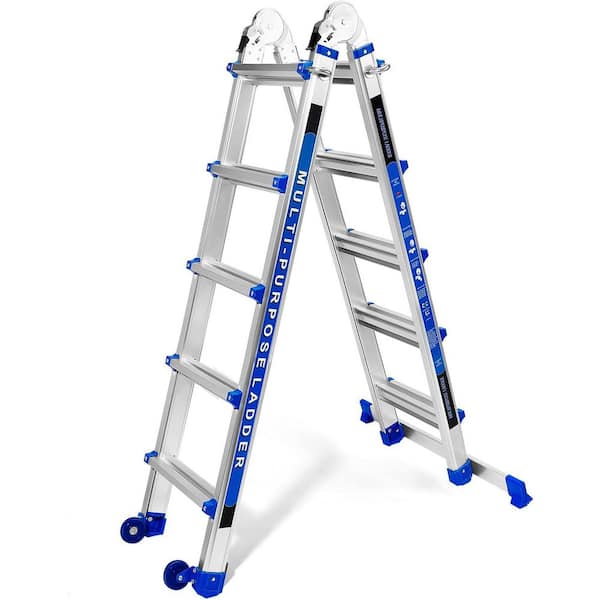 KIWDZFU 17ft Aluminum Multi-Position Ladder with Stabilizer & Wheels ...