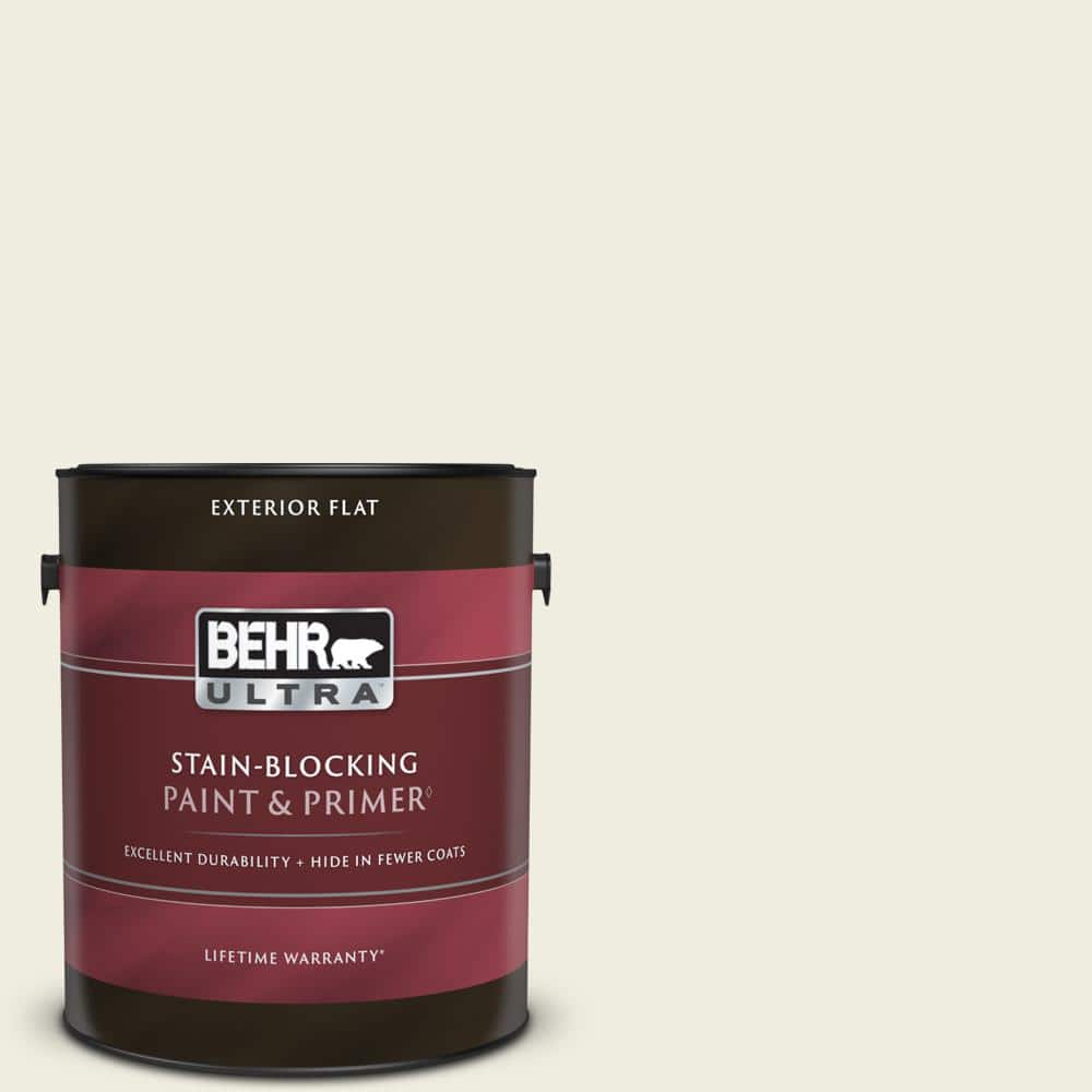 BEHR ULTRA 1 gal. #GR-W09 Snowfall White Flat Exterior Paint & Primer ...