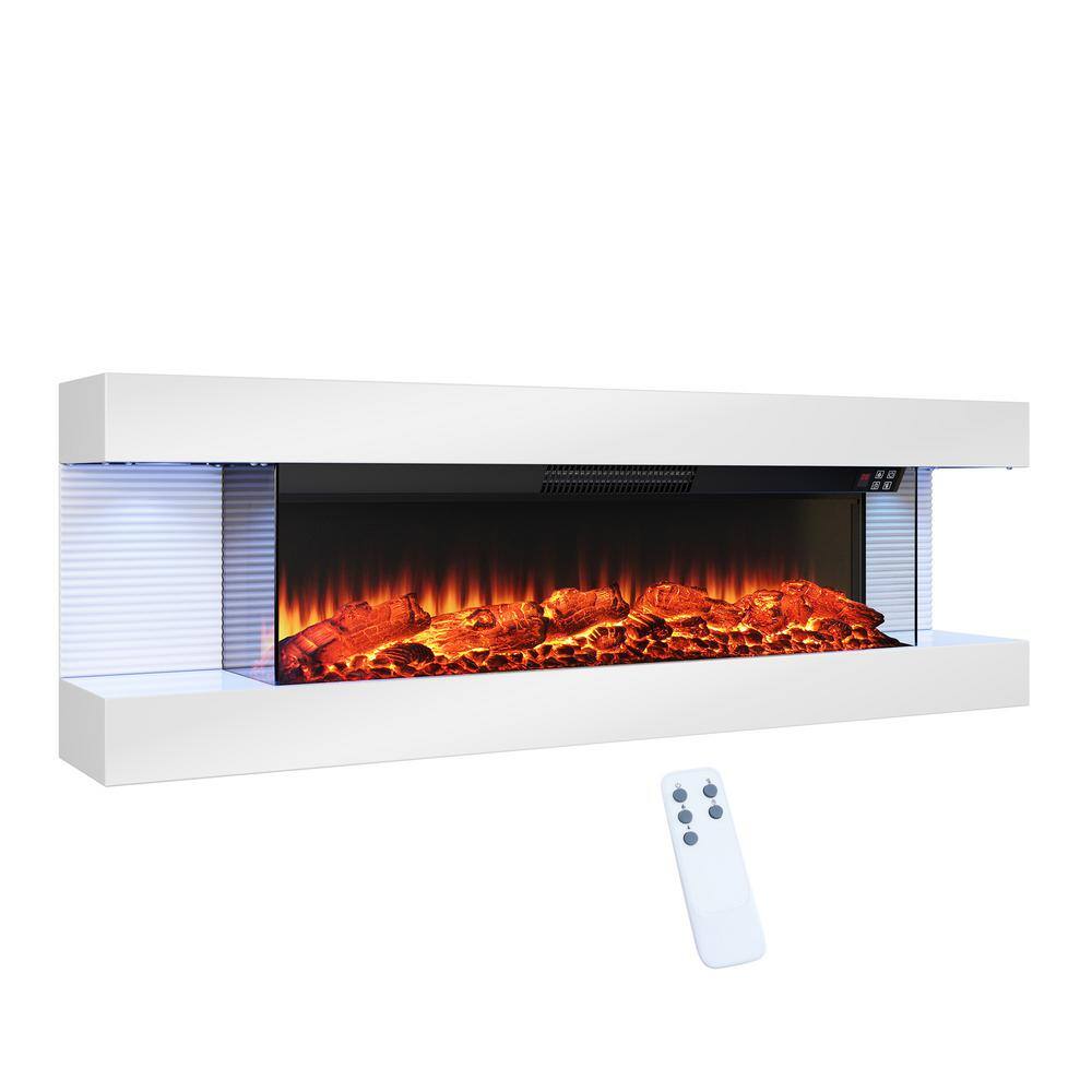 Clihome 50 in. Wall Mounted LED Electric Fireplace with Floating Mantel ...