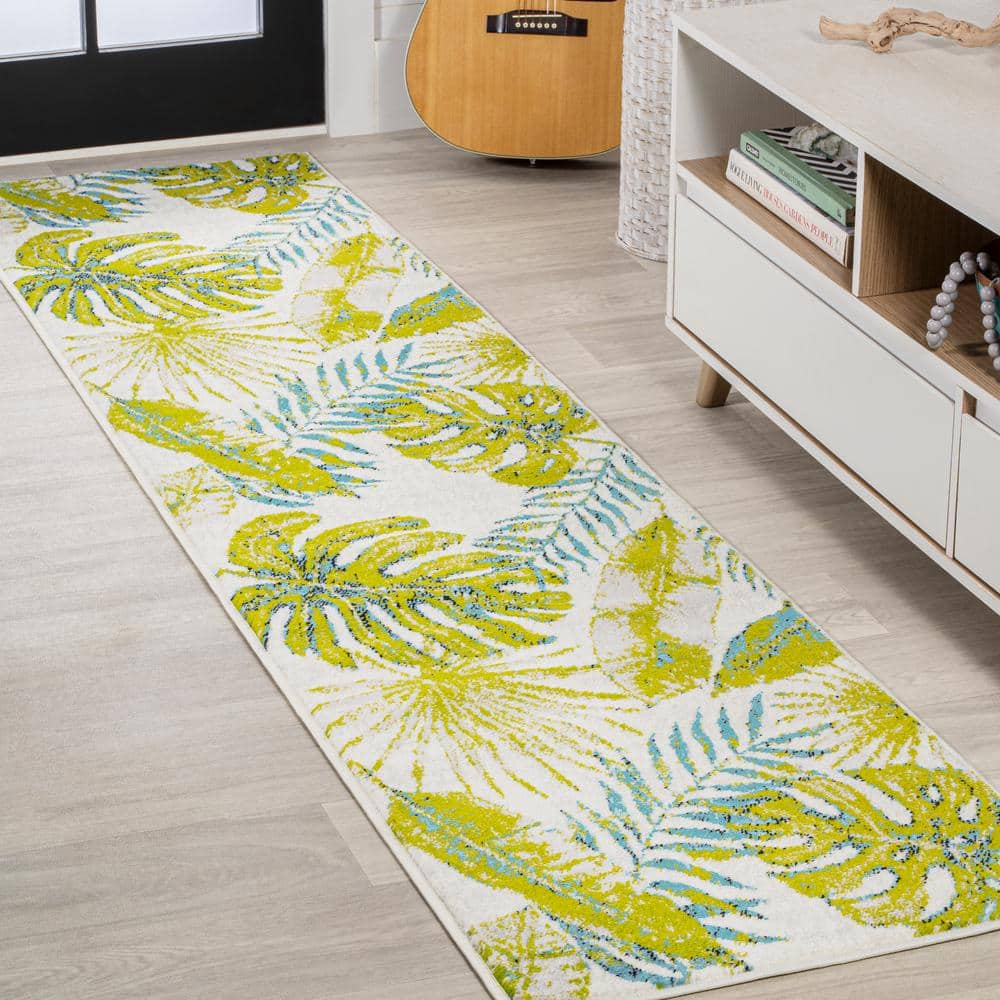JONATHAN Y Monstera Ivory/Green 2 ft. x 8 ft. Tropical Leaves Runner ...