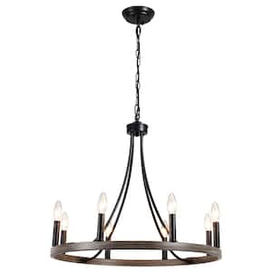 ADSENSTY 12-Light Black and Imitation Wood Grain Modern Adjustable ...