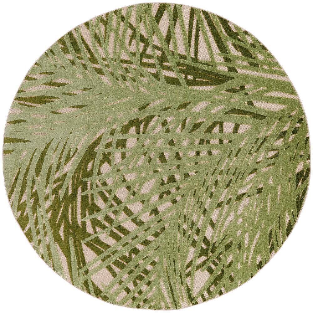 Nourison Aloha Ivory Green 5 ft. x 5 ft. Botanical Contemporary Round ...