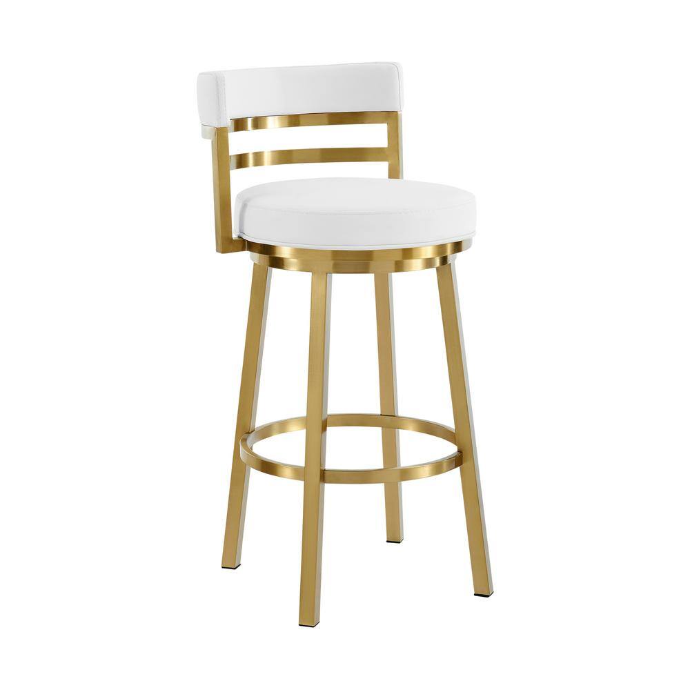 Armen Living Madrid 30 in. White Metal Bar Stool with Faux Leather Seat ...