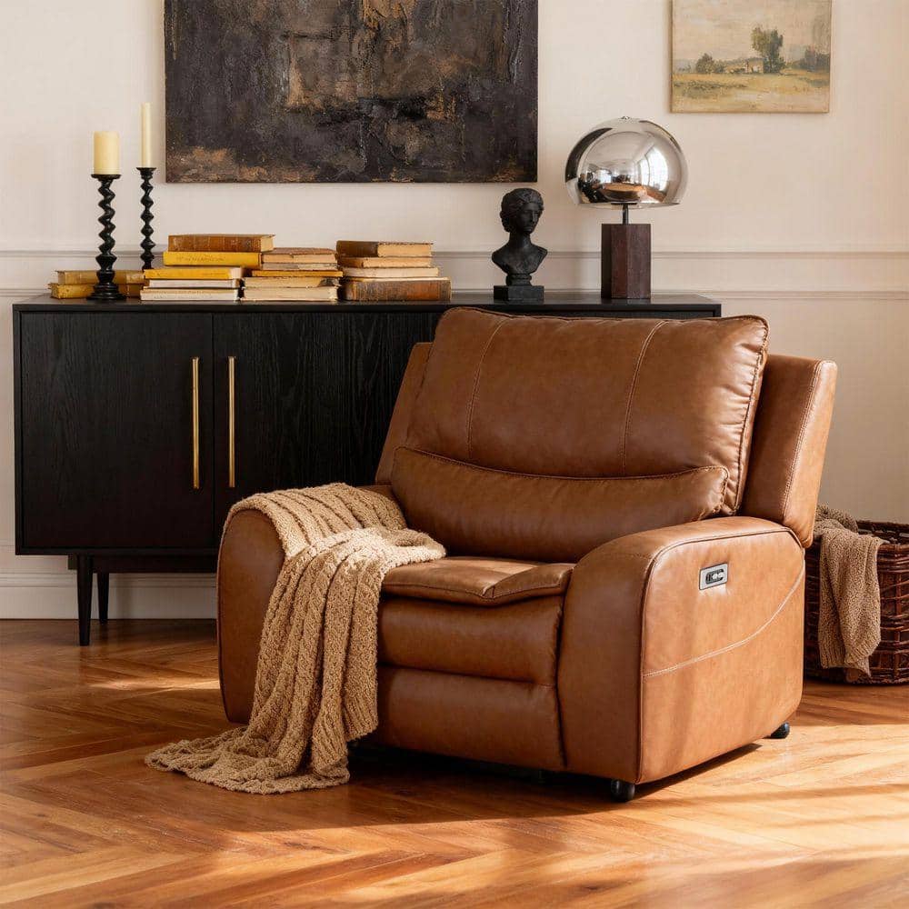 Ellesophas 48.5 in Oversized Seat Dual-Power Faux Leather Recliner With ...