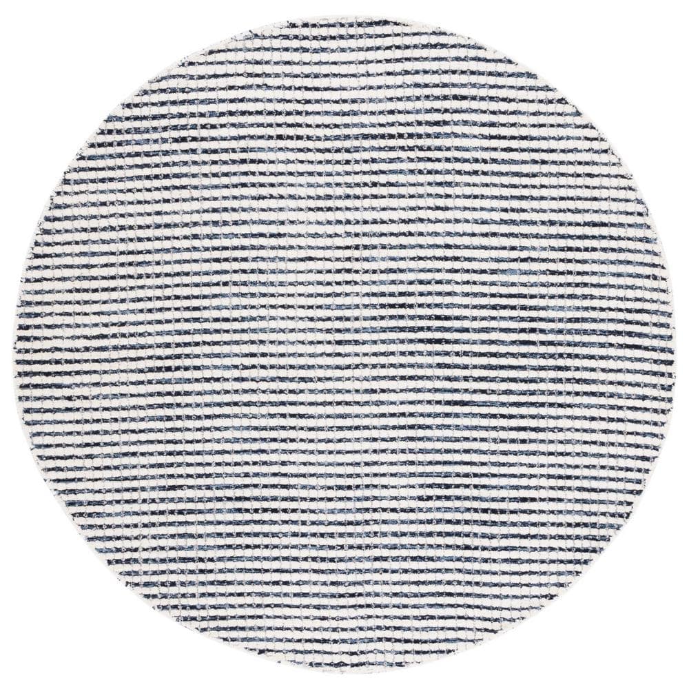 SAFAVIEH Abstract Blue/Ivory 6 ft. x 6 ft. Striped Round Area Rug ...