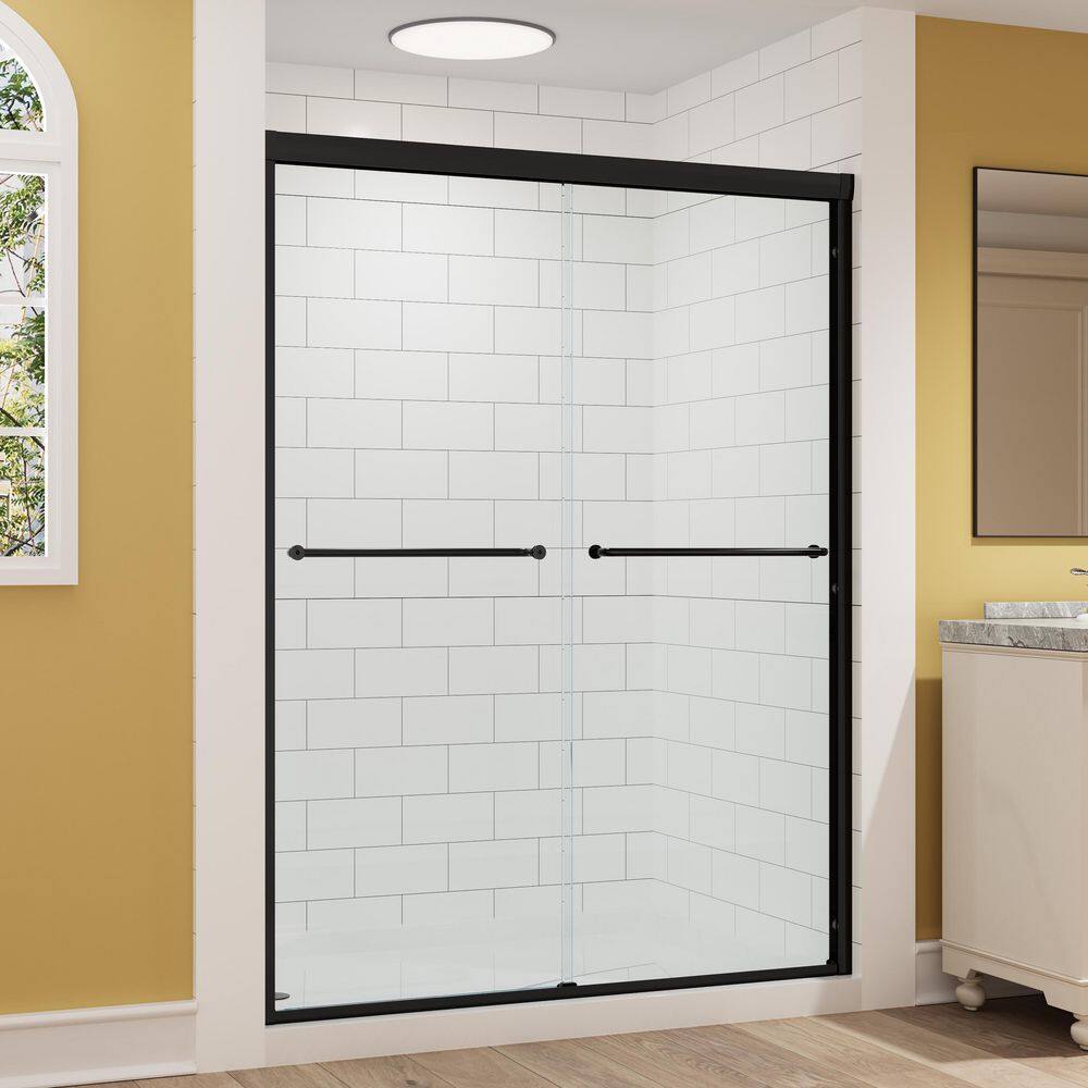 HOROW 56 in. - 60 in. W x 76 in. H Double Sliding Semi-Frameless Shower ...