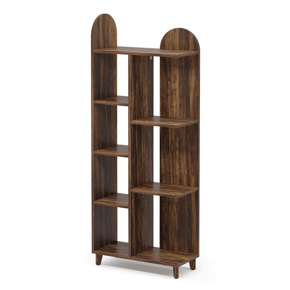 BYBLIGHT Eulas 62.99 in. H Rustic Brown Wood Bookcase, 7-Tier Display ...