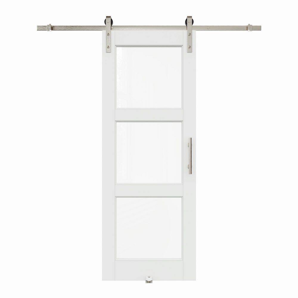 ARK DESIGN 30 in. x 80 in. 3-Lite Tempered Clear Glass White Primed ...