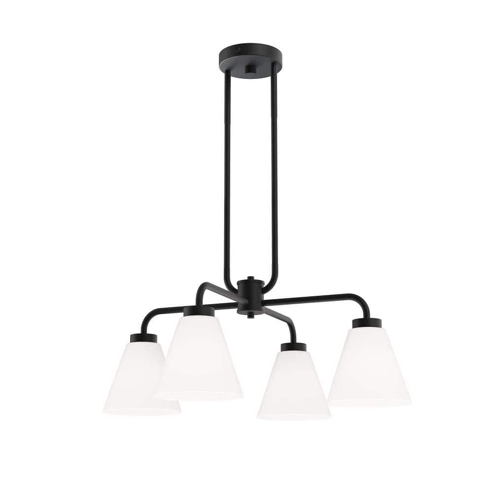 LumLight Wynridge 24 in. Plug and Play 4-Light Matte Black Chandelier with SkyPlug 3000-MBK ...