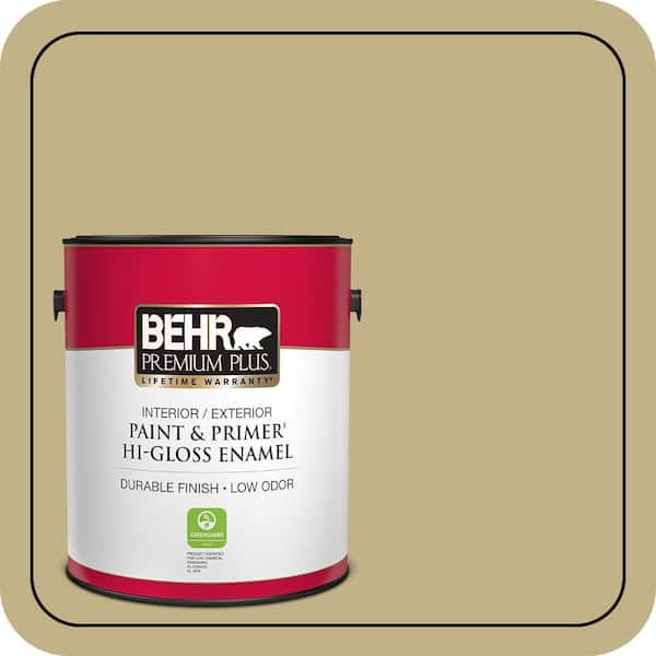 BEHR PREMIUM PLUS 1 gal. #380F-5 Harmonic Tan Hi-Gloss Enamel Interior ...