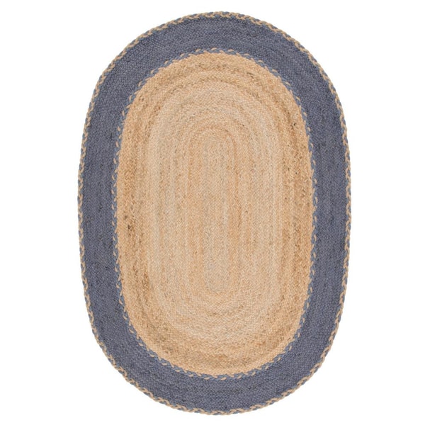 SAFAVIEH Natural Fiber Beige/Dark Gray 4 ft. x 6 ft. Border Woven Oval ...