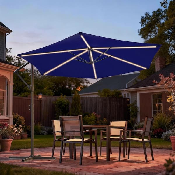 Sonkuki 10 ft. Offset Patio Umbrella with Solar Panel, Foldable Handle ...