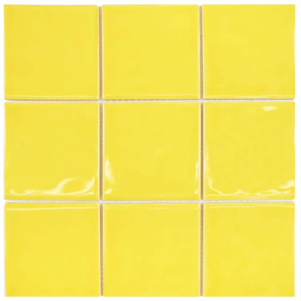 Merola Tile Twist Square Yellow Lemon 6 in. x 6 in. Ceramic Mosaic Take ...