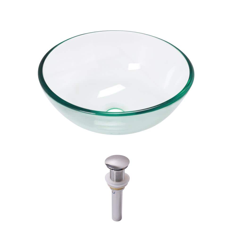 LORDEAR 14 in. Above Counter Round Bathroom Vessel Sink Bowl in Clear ...